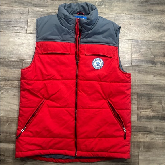 adidas | Jackets & Coats | Adidas Vest Mens Red Gray Trefoil Originals ...